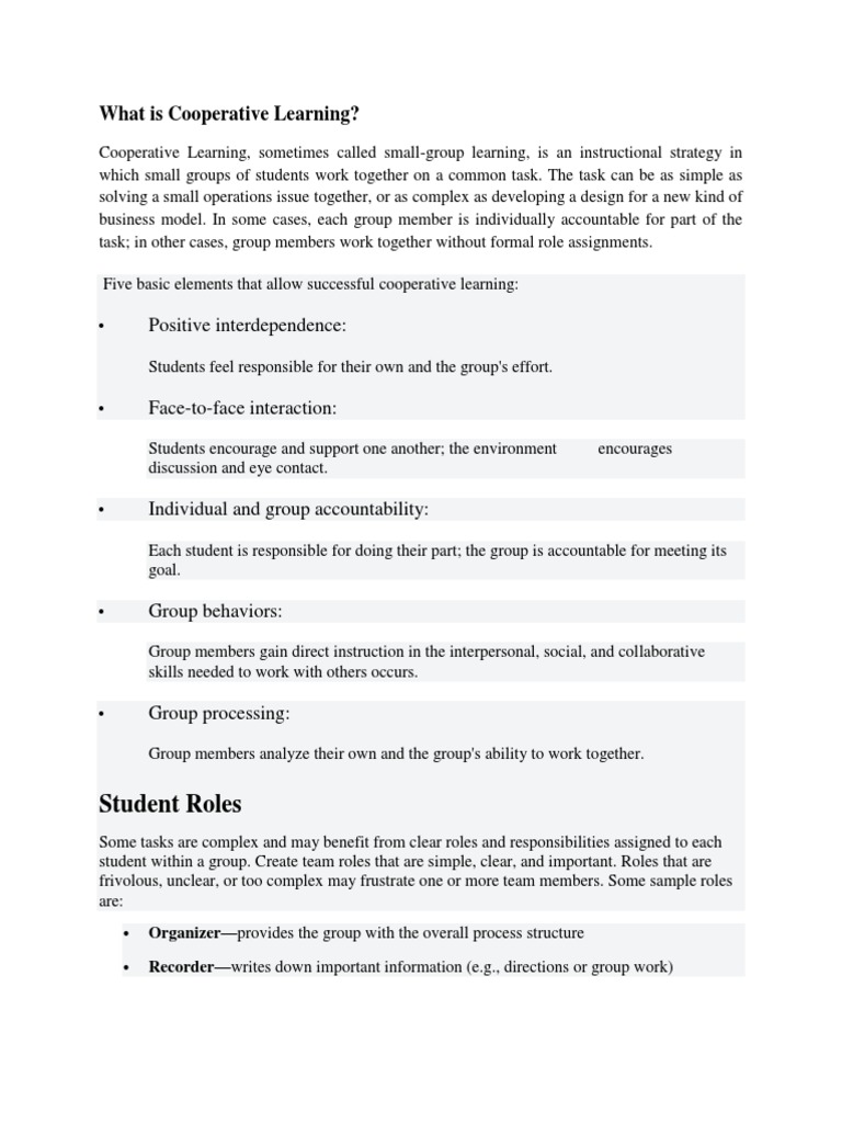 What Is Cooperative Learning?: Positive Interdependence | PDF ...