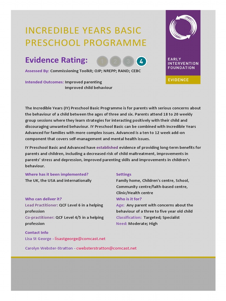 Incredible Years Preschool Program Overview | PDF | Preschool | Parenting