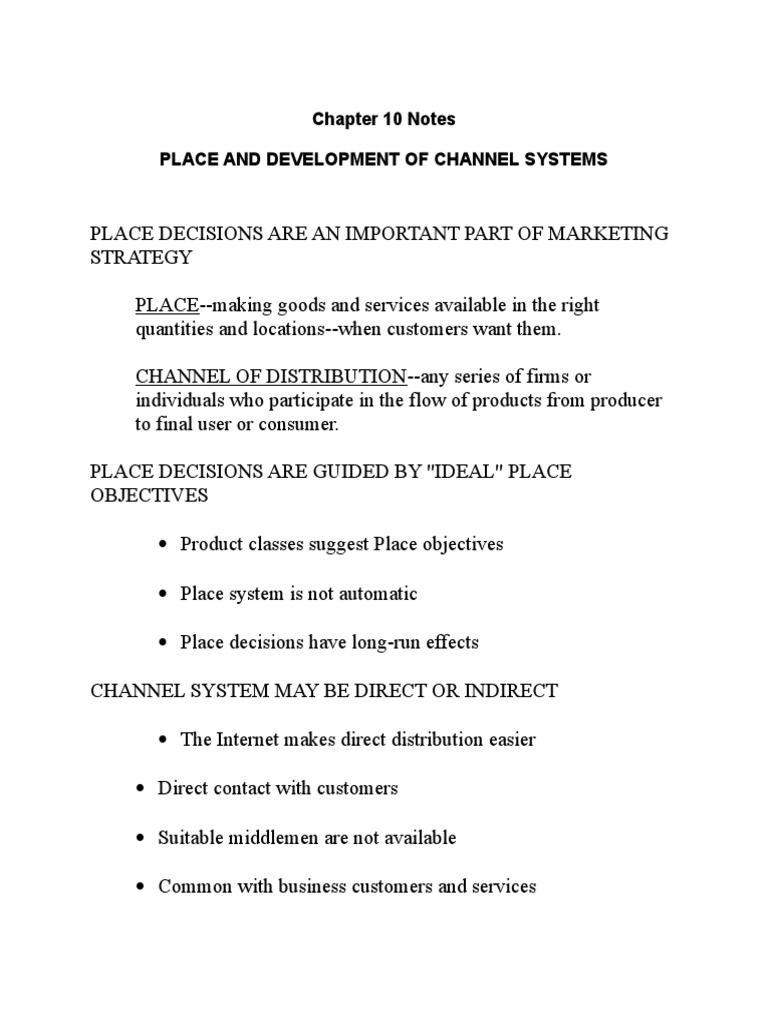 Chapter 10 Notes Pdf Distribution Business Market Place