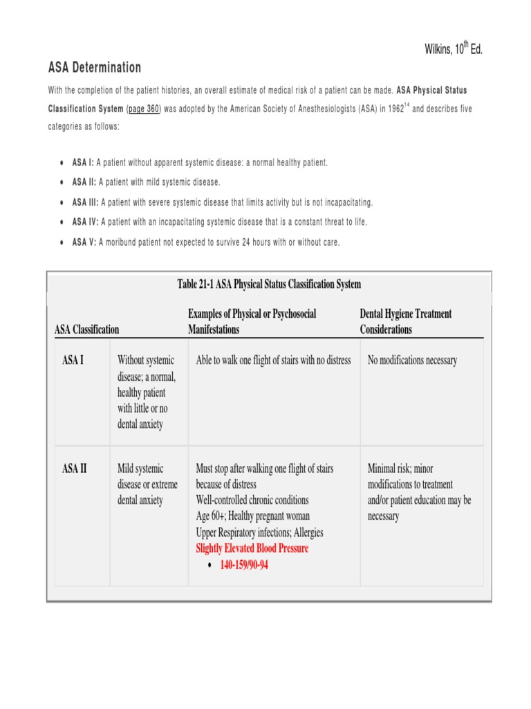 ASA Classification for Dental Patients | PDF | Chronic Condition ...