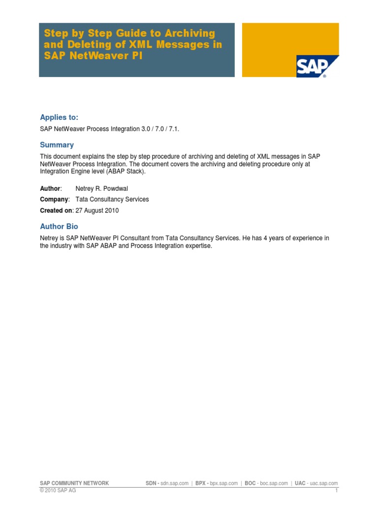 Step by Step Guide To Archiving and Deleting of XML Messages in SAP NetWeaver PI PDF | PDF