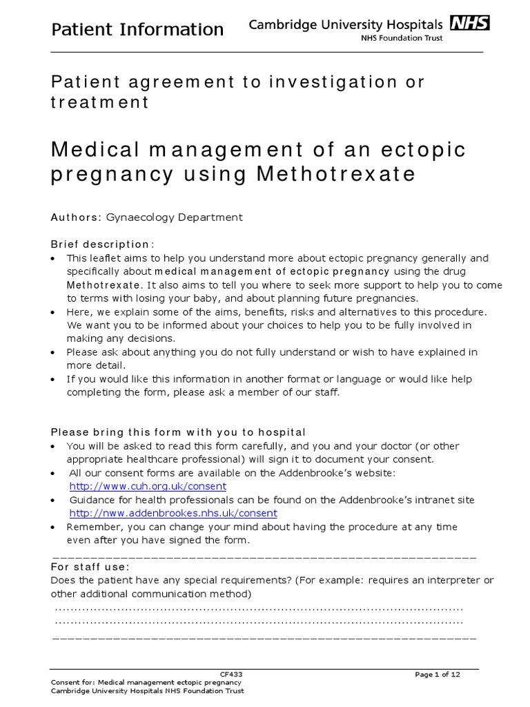 CF433 Medical Management of An Ectopic Pregnancy Using Methotrexate ...