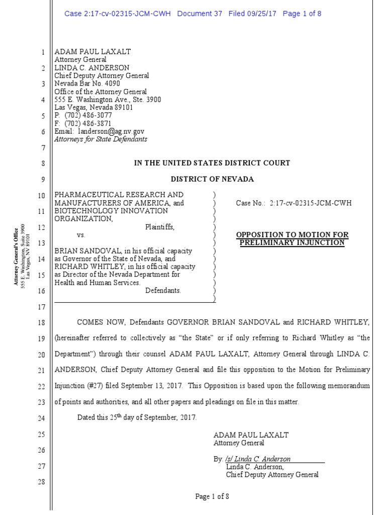 Nevada Response to Motion for Preliminary Injunction | Trade Secret ...