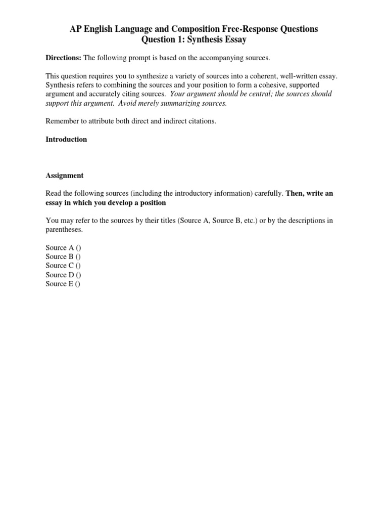 Template For AP Language Synthesis Question | PDF | Cognitive Science ...