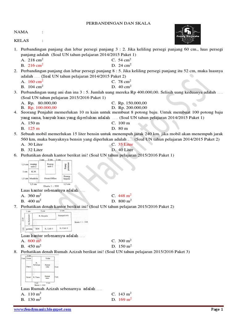 Soal Perbandingan Dan Skala UN SMP (15 Soal) | PDF