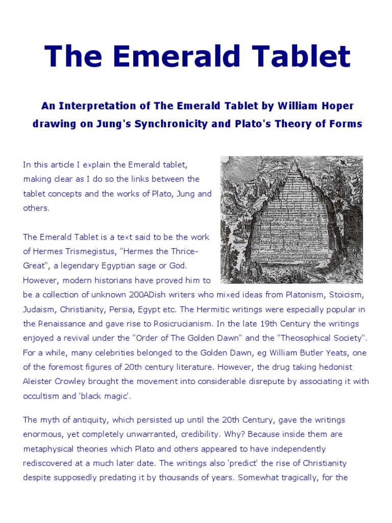 Hermes Trismegistus - The Emerald Tablet of Hermes Interpretation | PDF ...