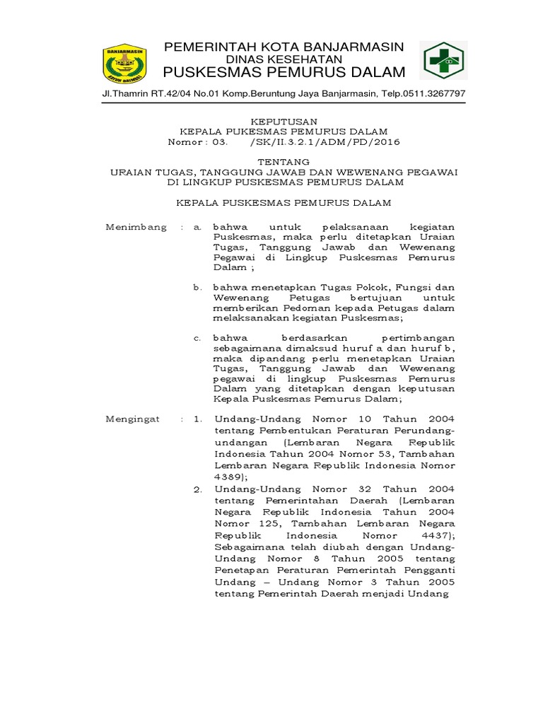 SK Uraian Tugas, Tanggung Jawab Dan Wewenang Sesuai Struktur | PDF