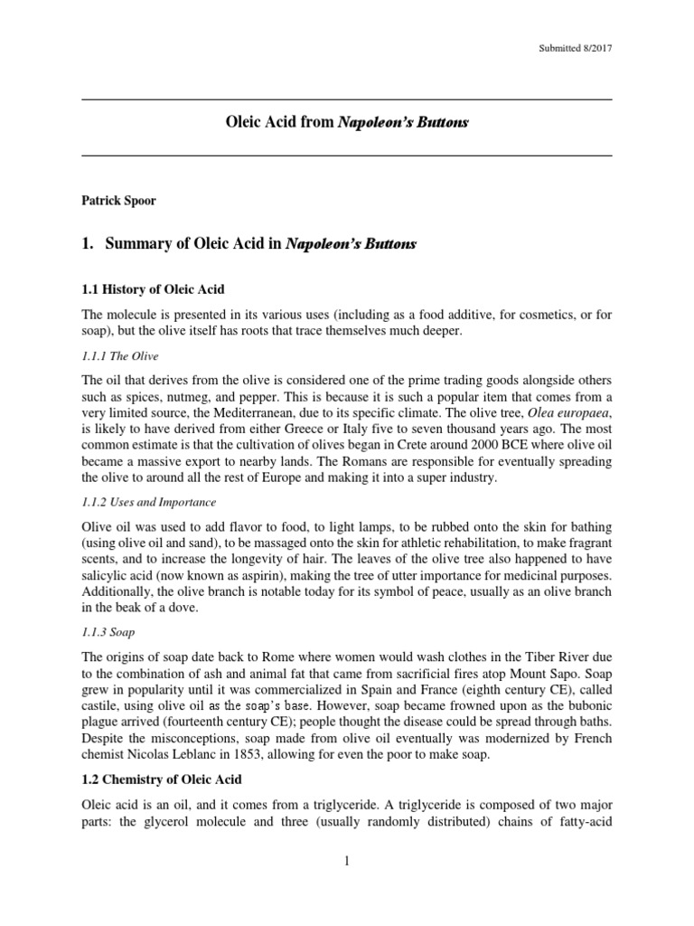 Oleic Acid From Napoleon's Buttons | PDF | Fat | Fatty Acid