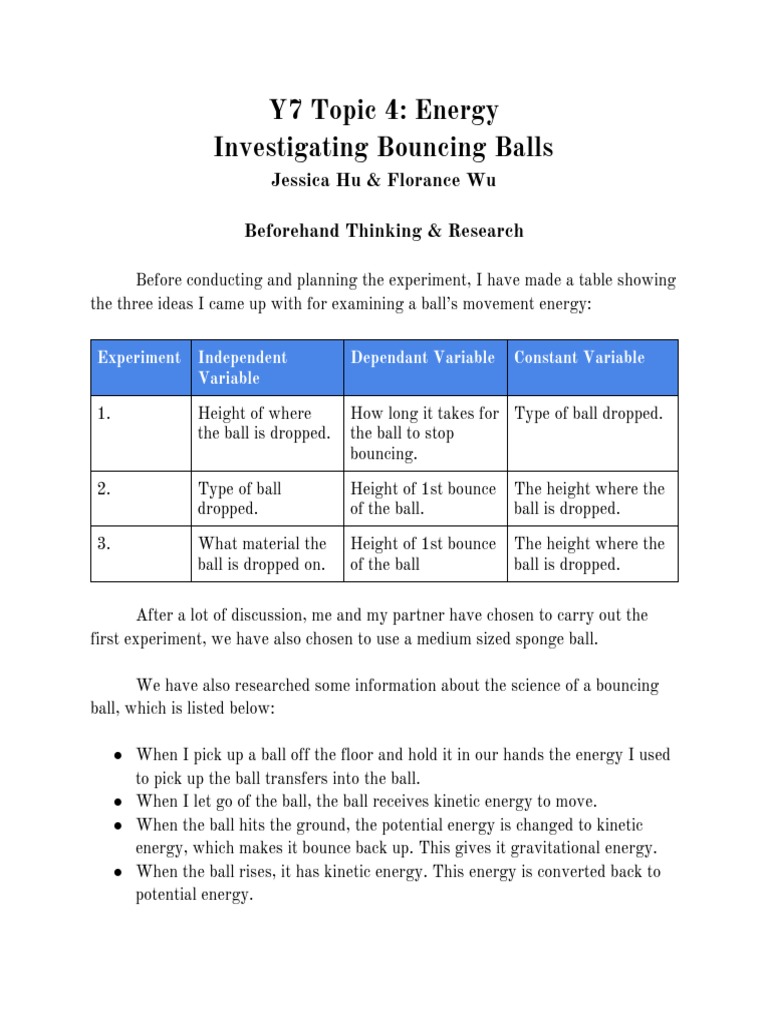 Bouncing Ball Experiment - Jessica Hu | PDF | Physics | Mechanics