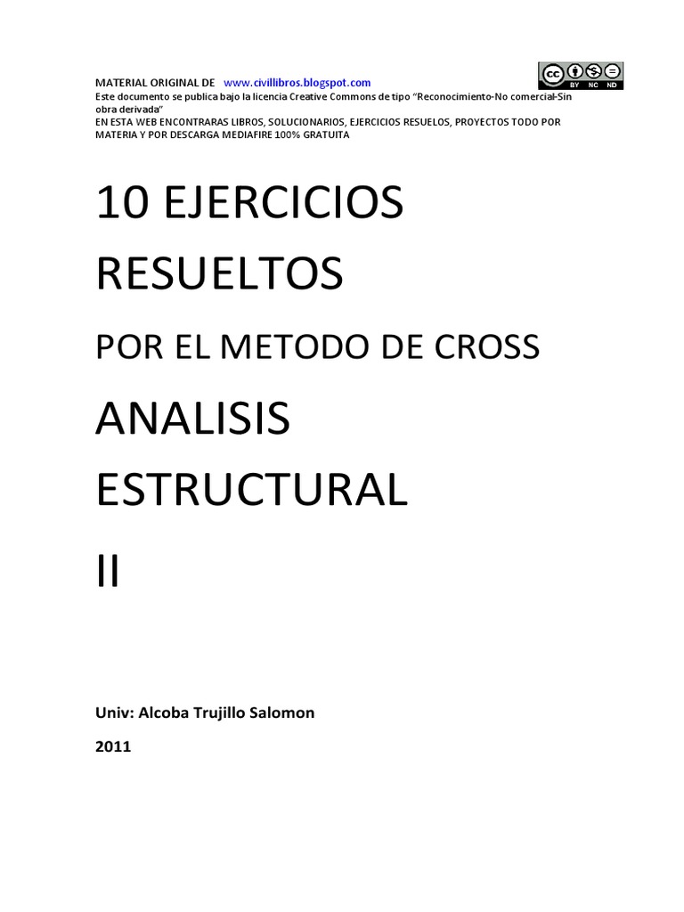10 Ejercicios Resueltos Por El Método de Cross PDF | PDF | Creative Commons | Compartir