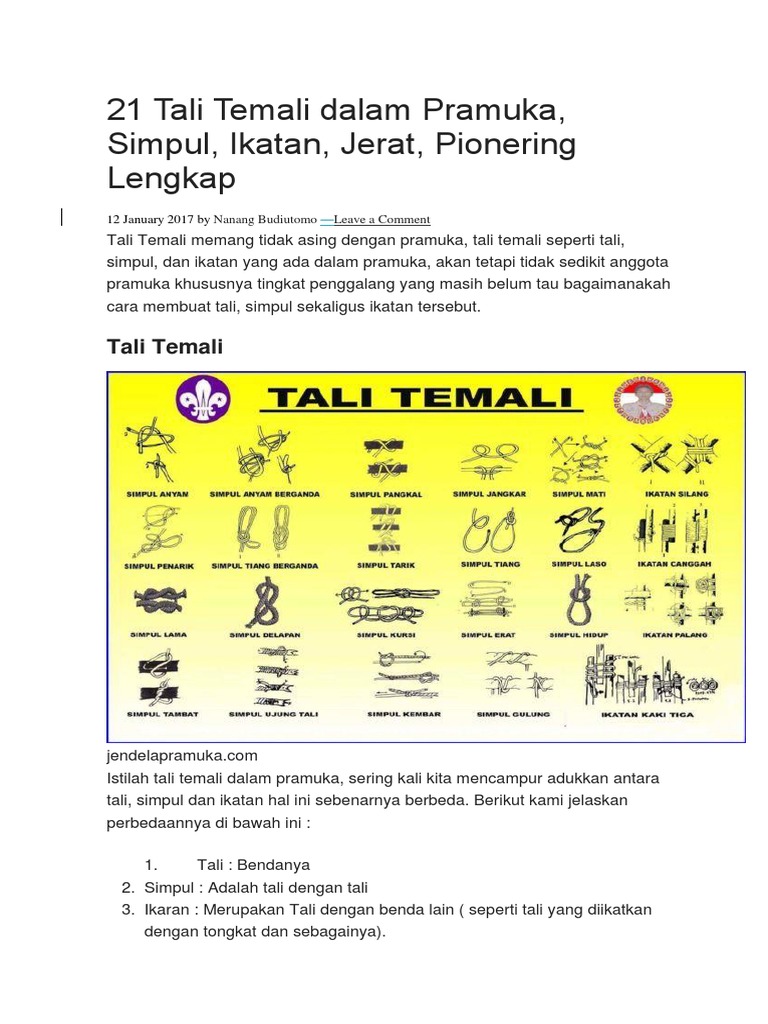 Tali Temali dan Simpul Pramuka Lengkap | PDF