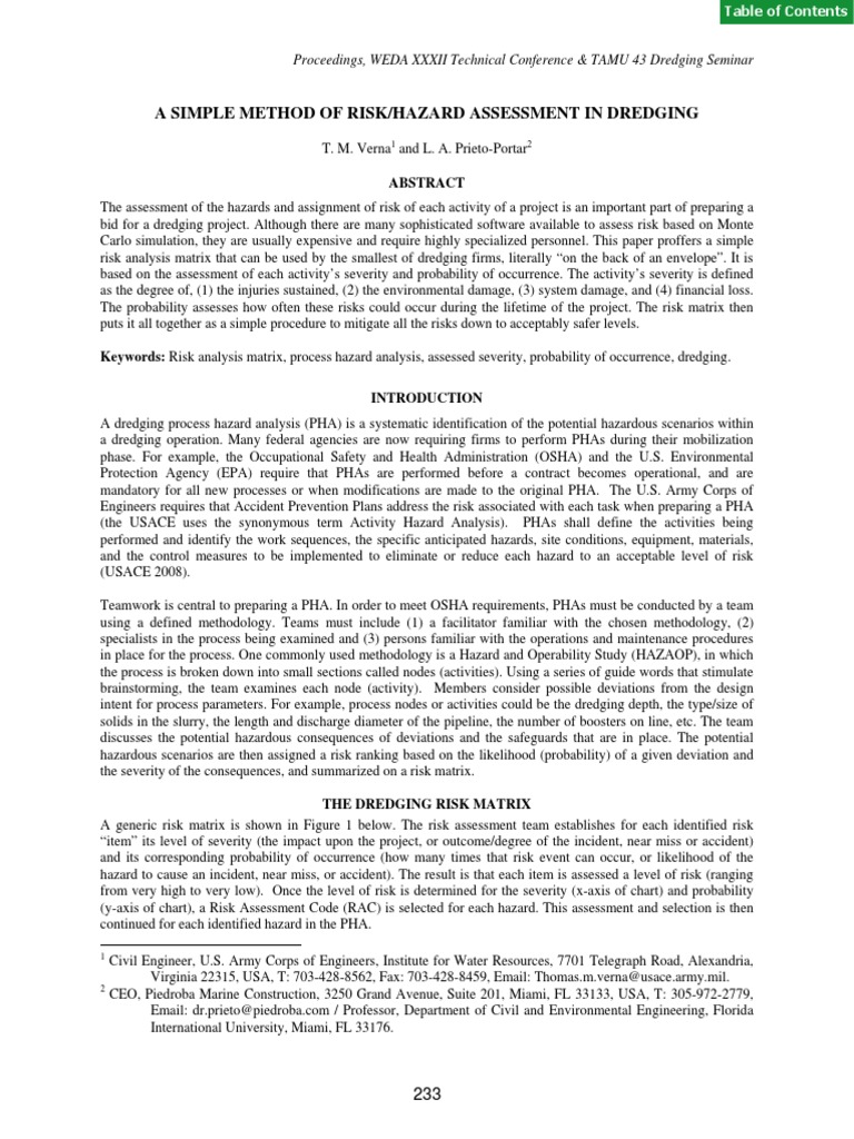 A Simple Method of Risk/Hazard Assessment in Dredging | Download Free ...