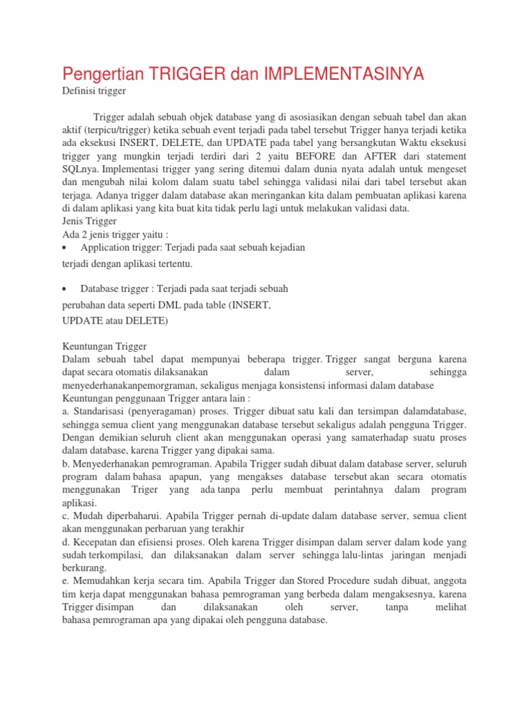 Pengertian Trigger Dan Implementasinya | PDF