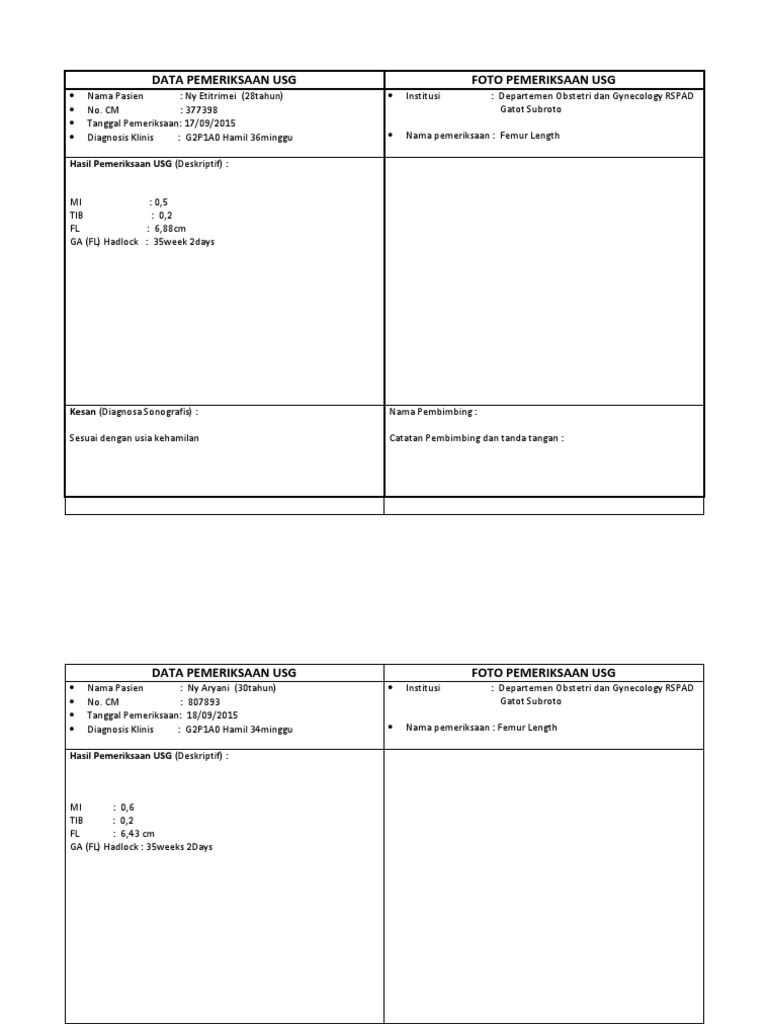 Form Laporan Usg | PDF | Pengembangan Diri