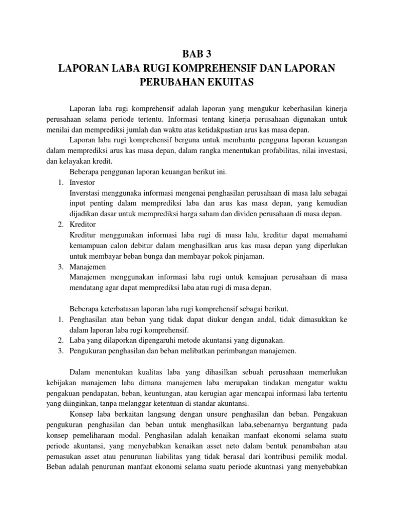 Bab 3 Laporan LR Komprehensif Dan Laporan Perubahan Ekuitas | PDF