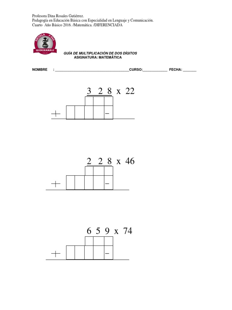Guía de Multiplicación 2 Dígitos 4to Básico | PDF | Cognición ...