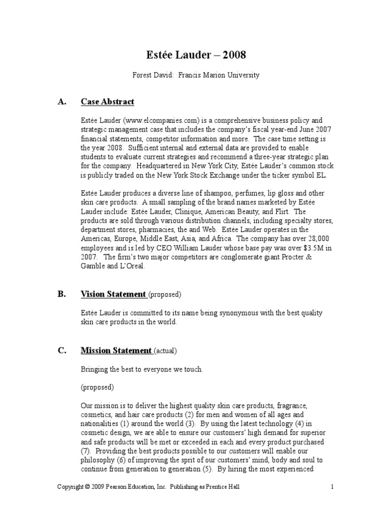Estée Lauder - 2008: A. Case Abstract | PDF