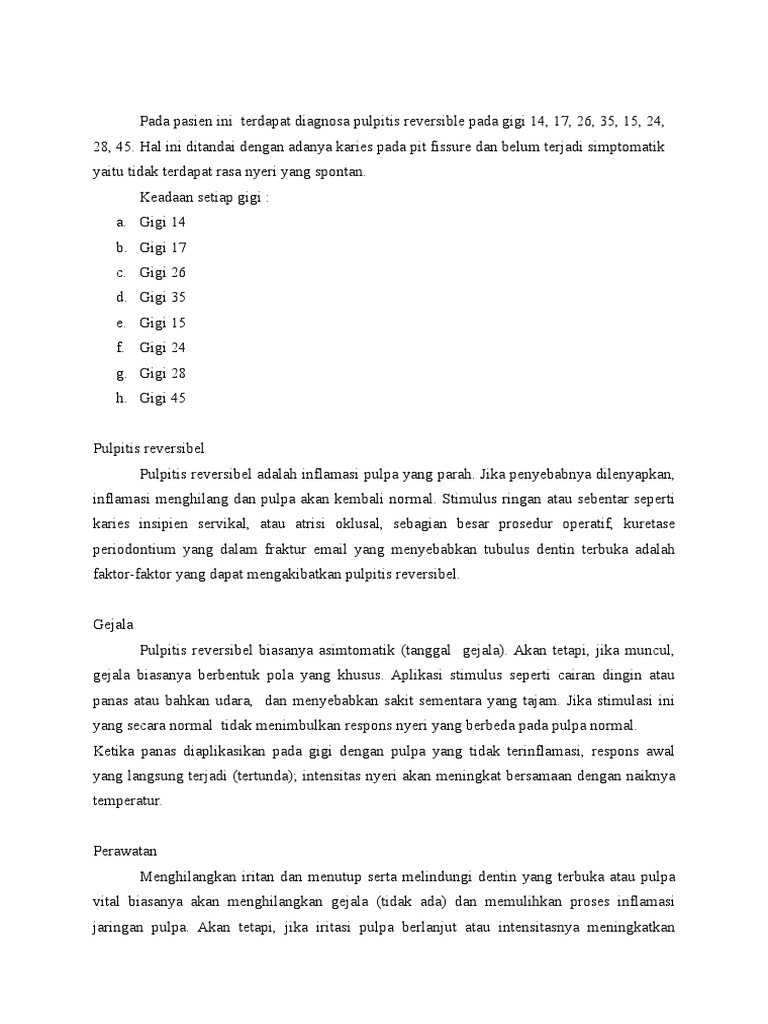 Diagnosa Pulpitis Reversibel pada Gigi | PDF