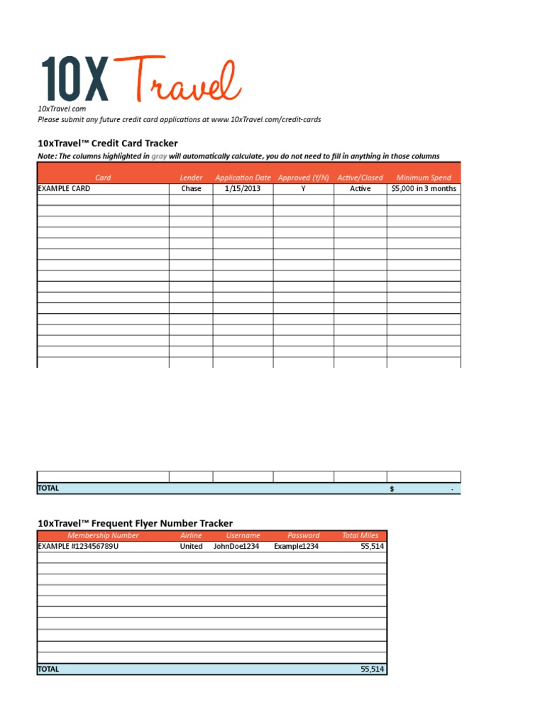 10xtravel Card Tracking Sheet | PDF | Frequent Flyer Program | Business