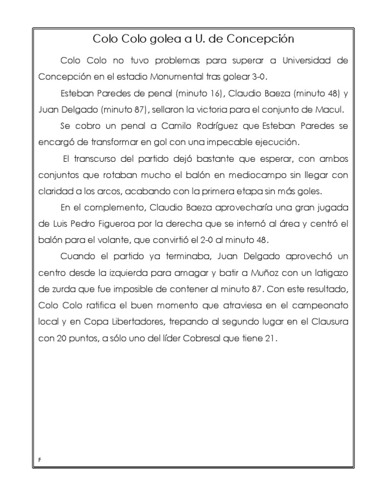Comprensión de Lectura Futbol 1 | PDF