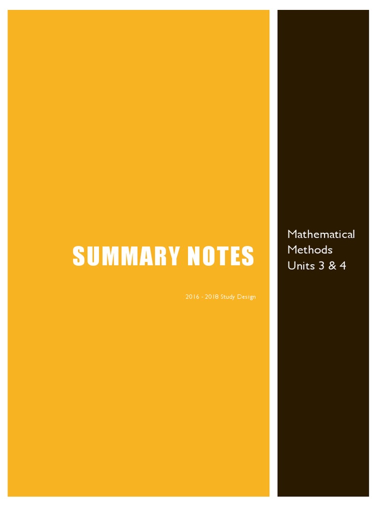VCE Mathematical Methods Summary Notes | PDF | Probability Distribution ...