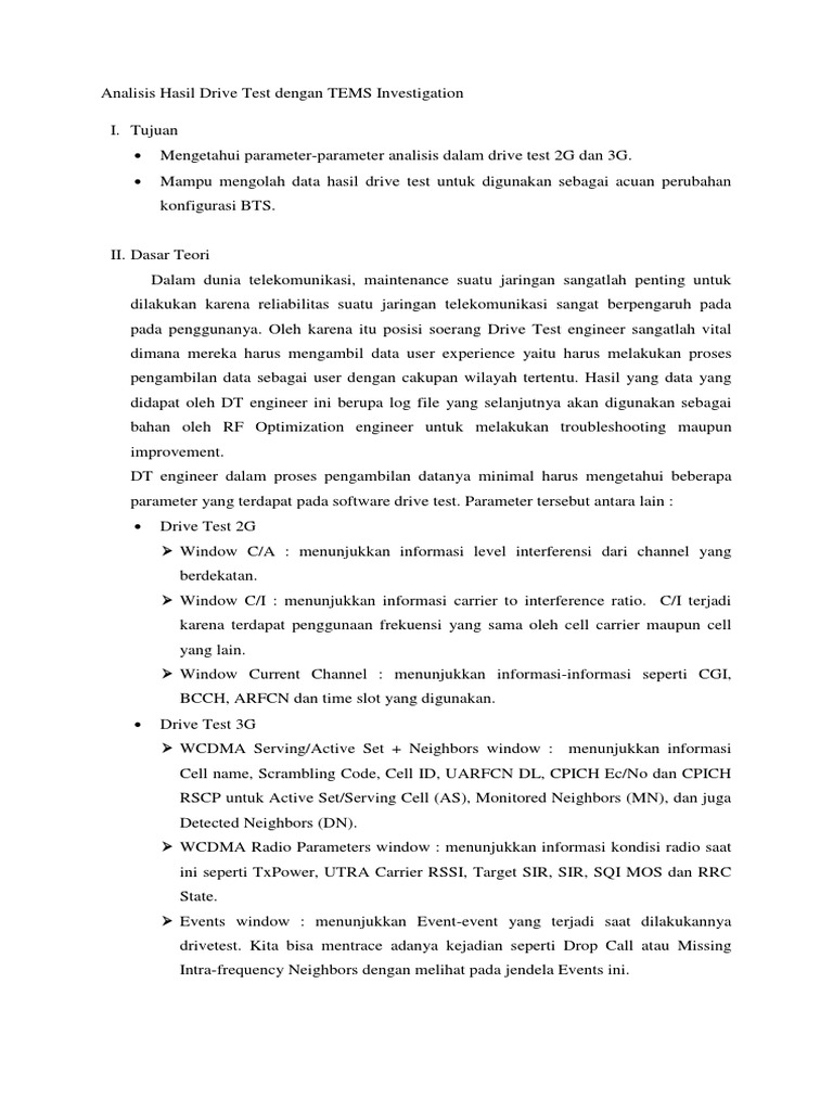 Analisis Hasil Drive Test Dengan TEMS Investigation | PDF | Komputer