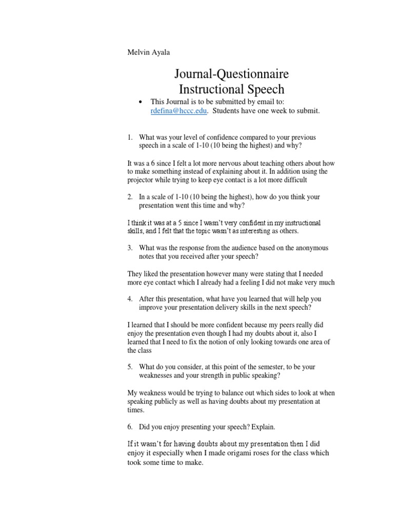 Journal-Questionnaire Instructional Speech | PDF