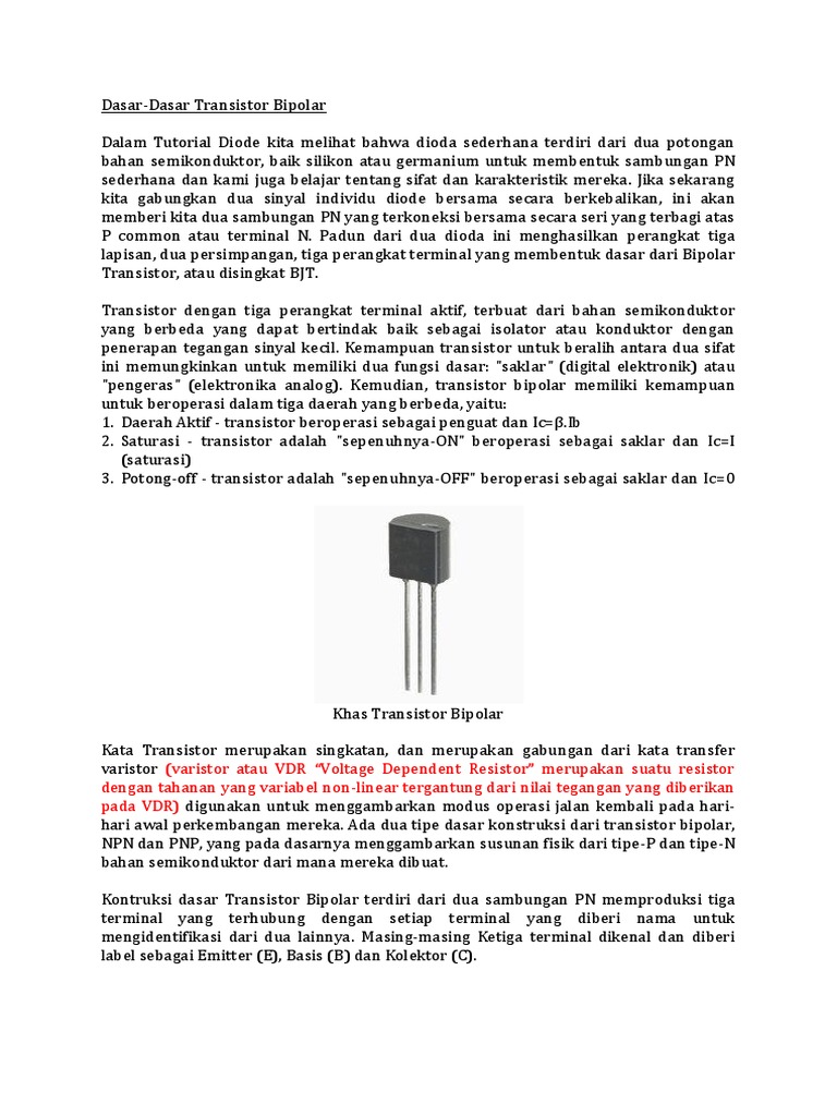 Dasar-Dasar Transistor Bipolar | PDF