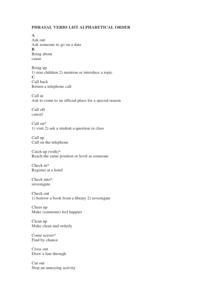 Phrasal Verbs List Alphabetical Order | PDF