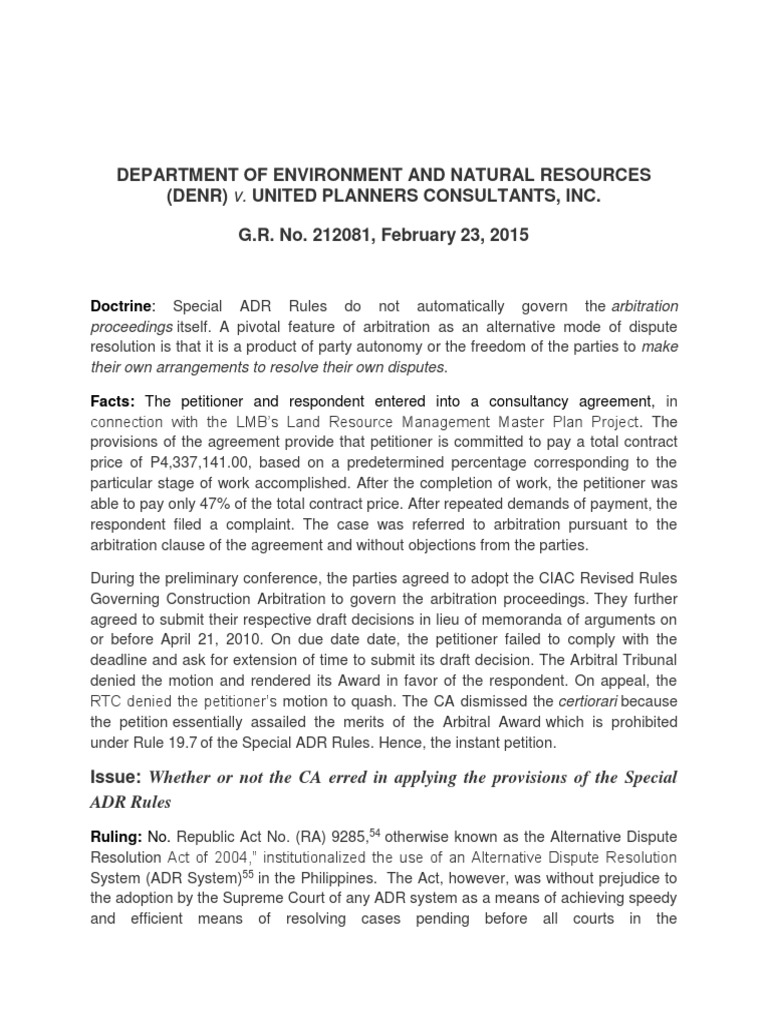 ADR - Denr Vs Upci | PDF | Alternative Dispute Resolution | Arbitration