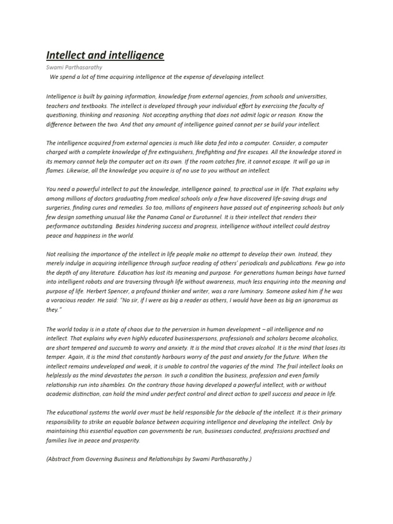 Intellect and Intelligence | PDF | Intelligence | Knowledge