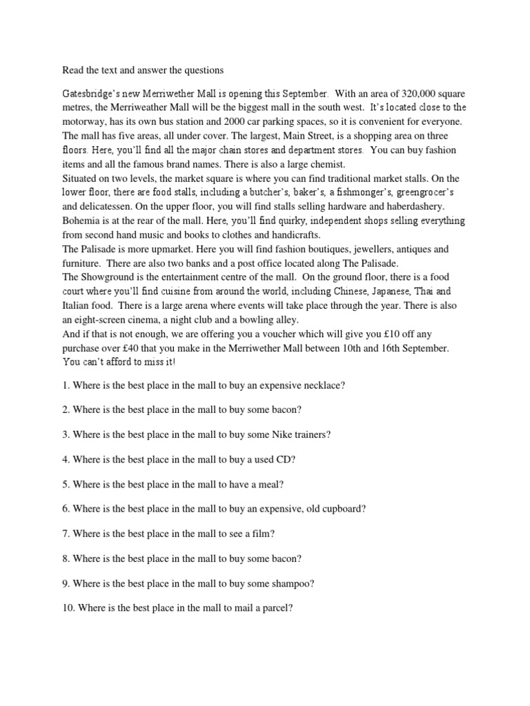 Read the Text and Answer the Questions | Retailing | Sales
