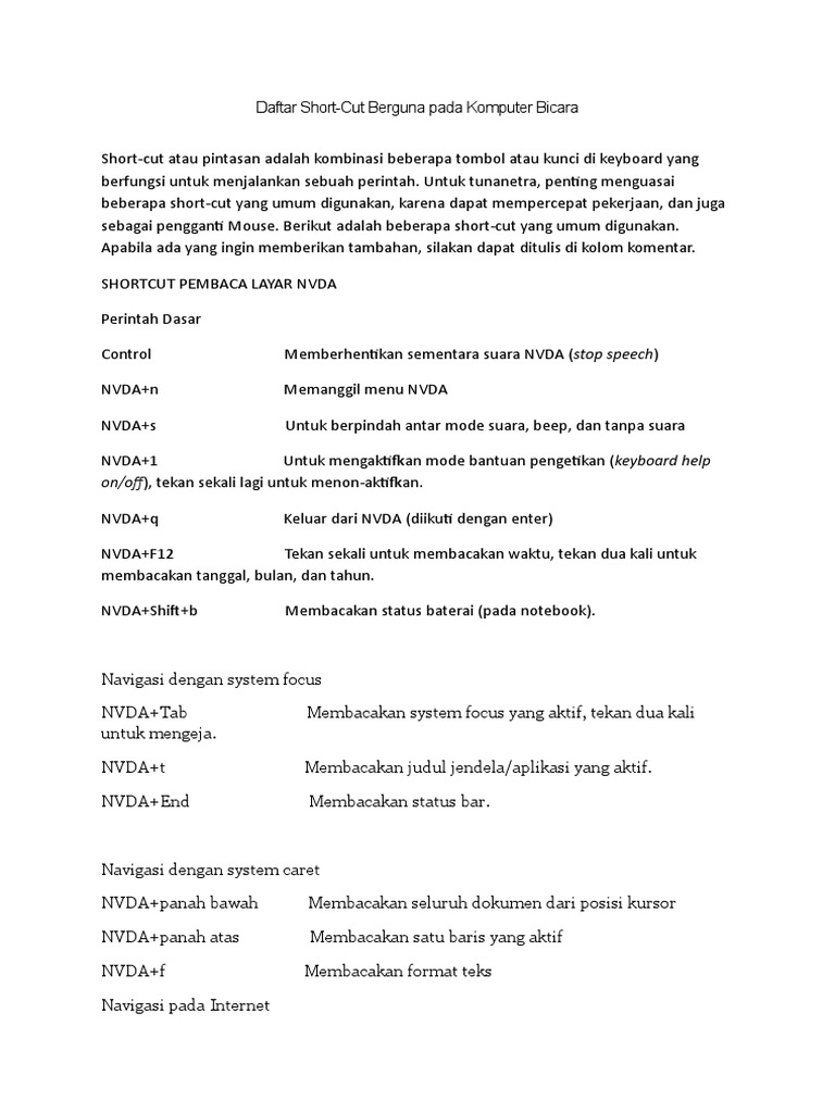 Shortcut NVDA | PDF