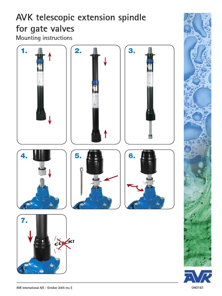 AVK Telescopic Extension Spindle For Gate Valves: Mounting Instructions ...
