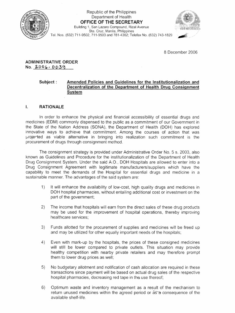 DOH Administrative Order 2006-0039 | PDF