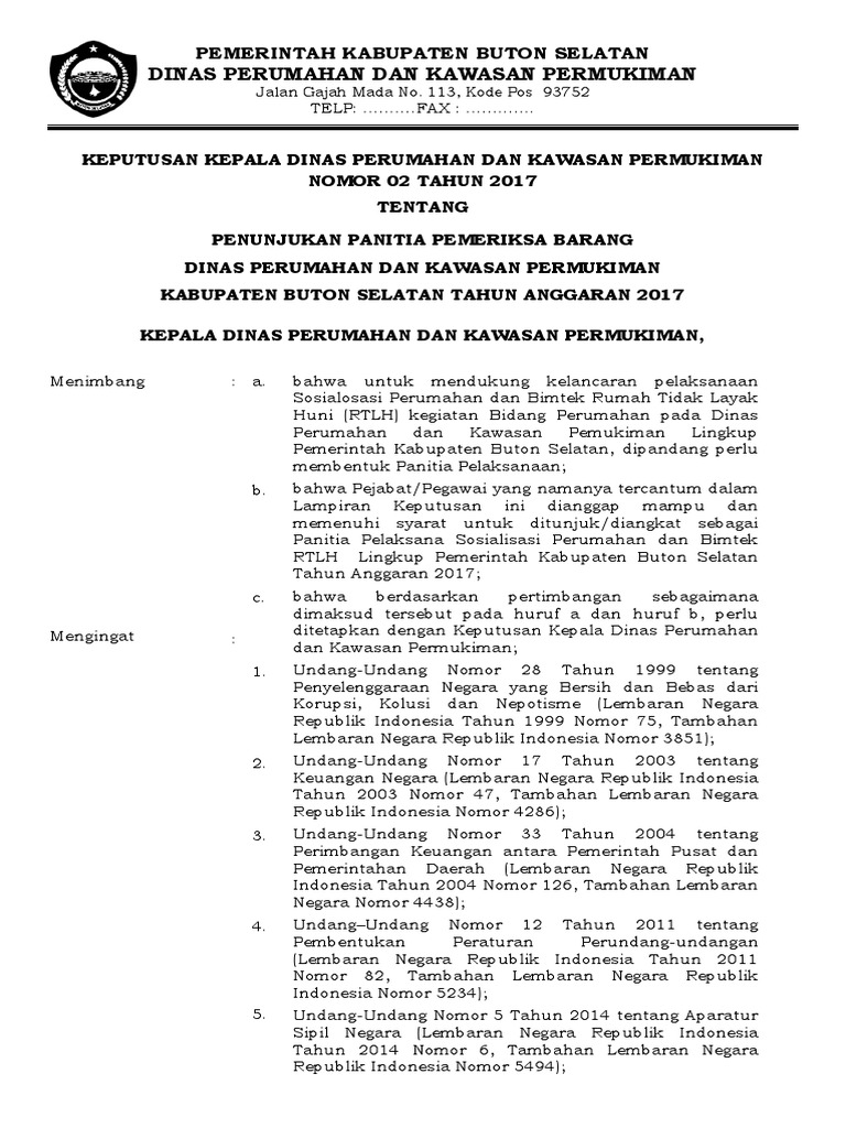 SK Panitia Bintek RTLH | PDF