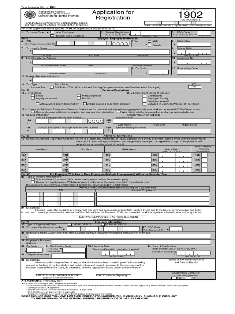 BIR Form 1902 PDF | PDF