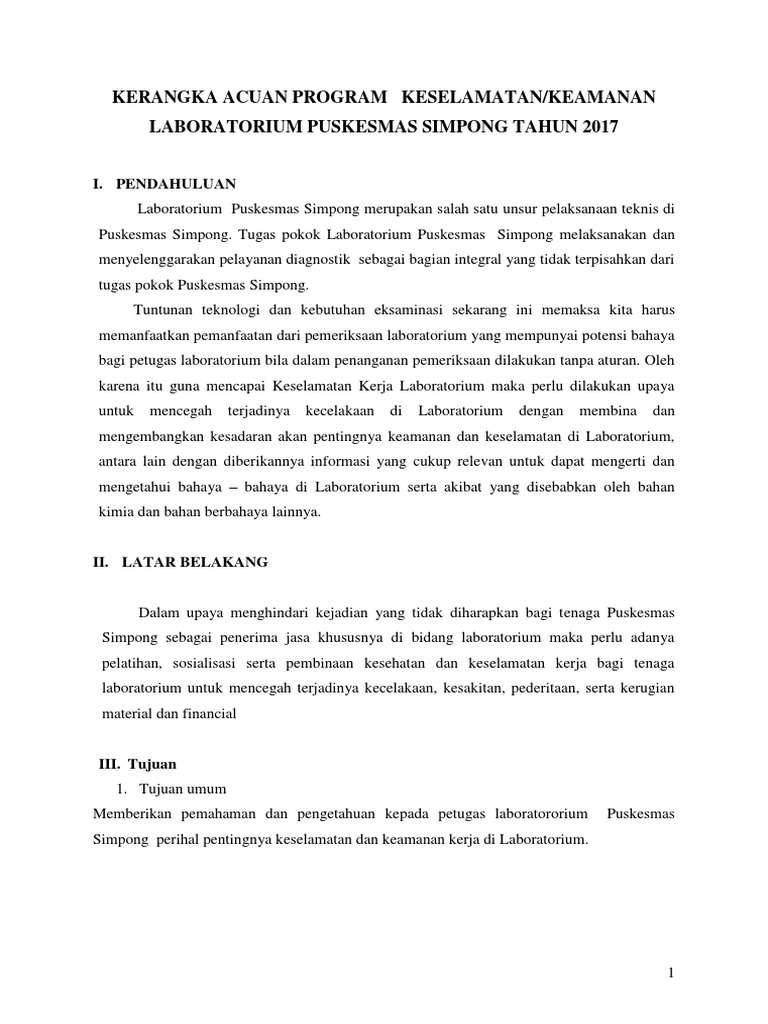 KERANGKA ACUAN Program K3 Laboratorium | PDF