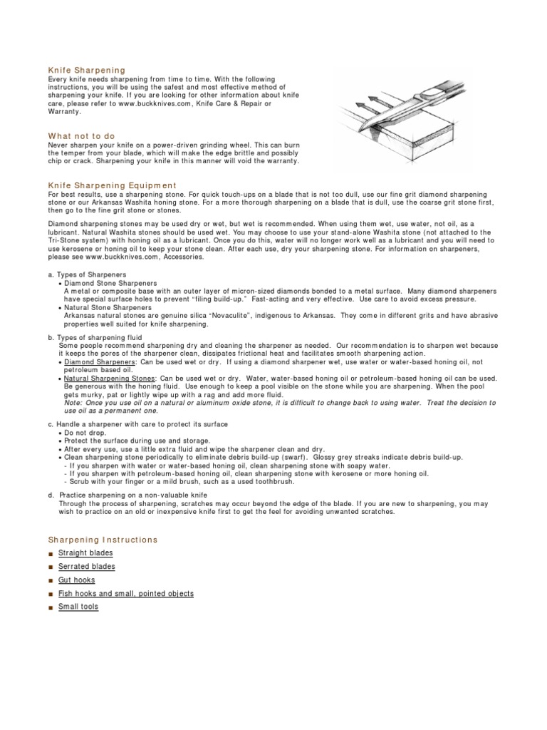 Buck Knives Knife Sharpening Instructions | PDF | Blade | Knife