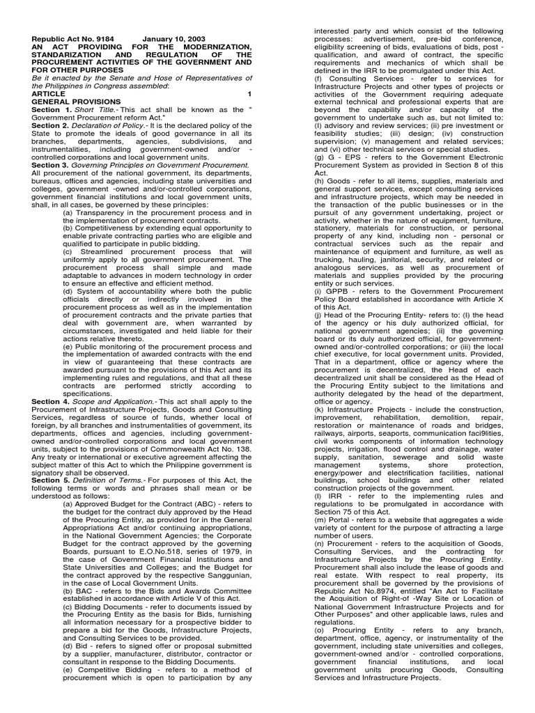 Republic Act No 8194 | PDF | Procurement | Business