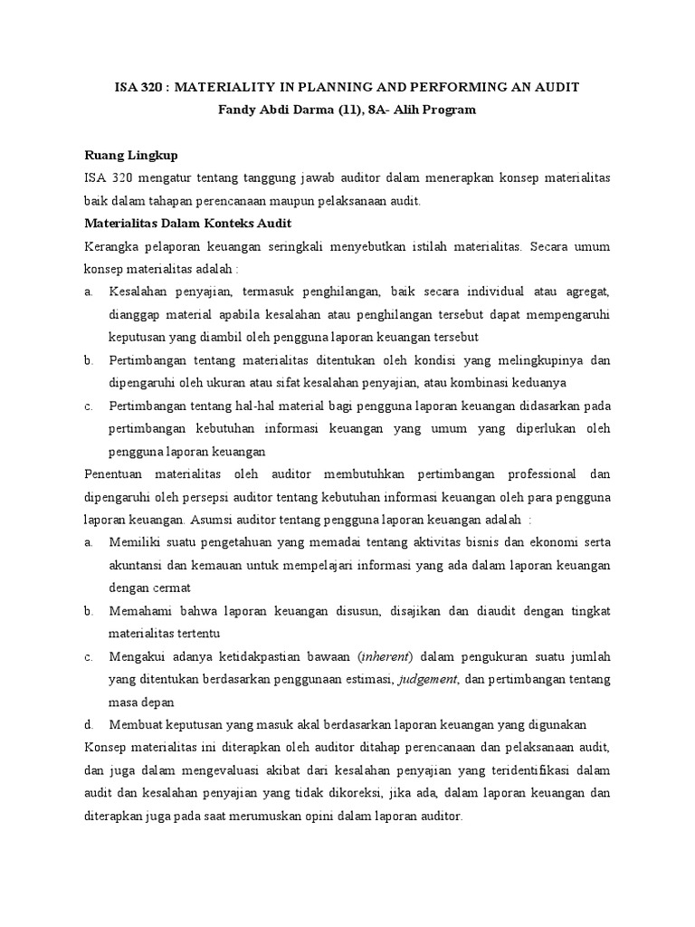 11 - Isa 320 Materiality in Planning and Performing An Audit | PDF