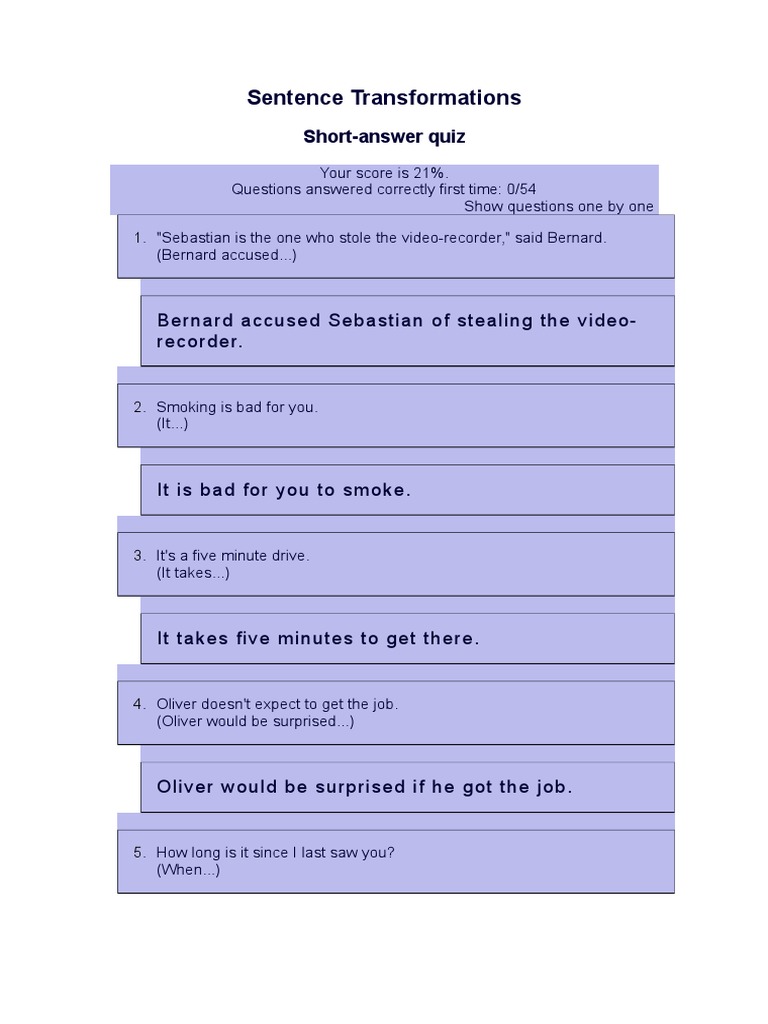 Sentence Transformations | PDF | Leisure