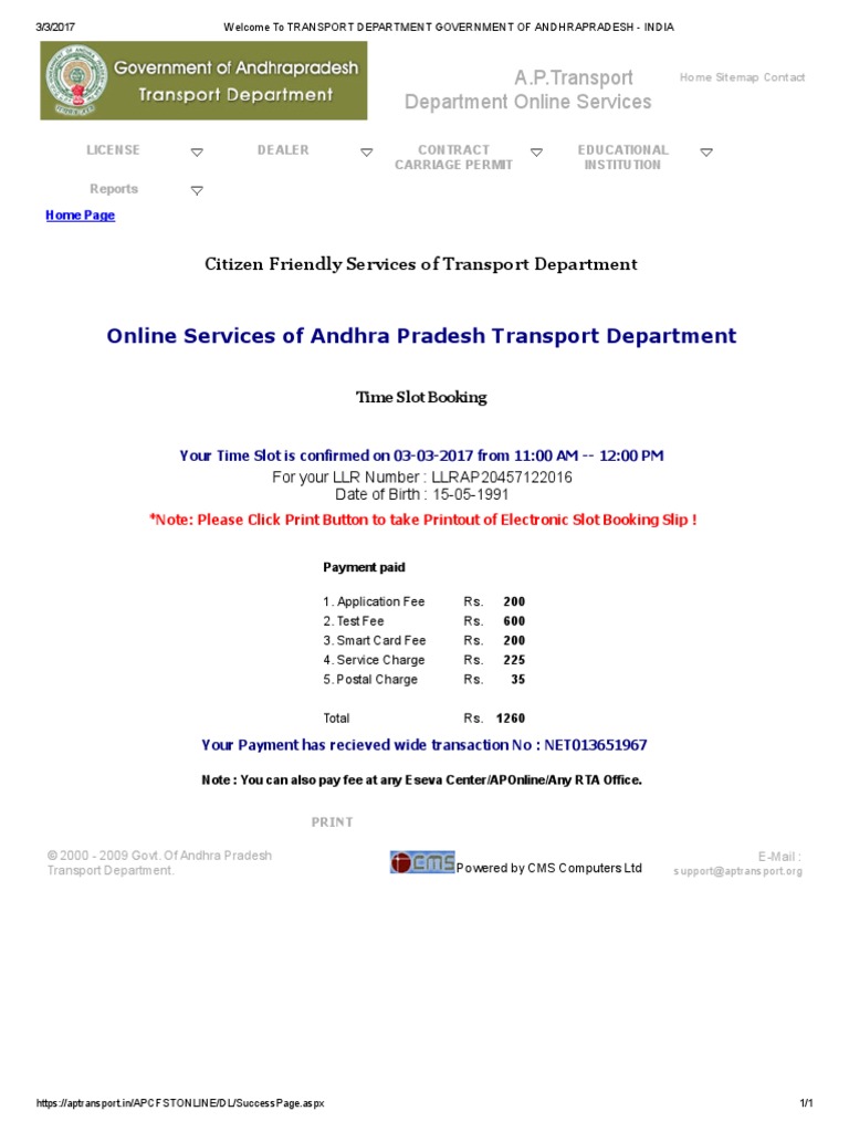 Online Services of Andhra Pradesh Transport Department | PDF | Payments ...