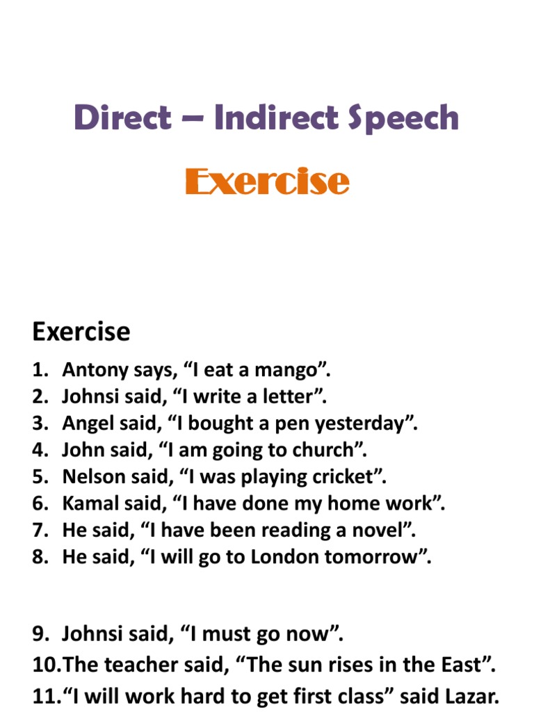 Direct-Indirect Speech Exercise | PDF