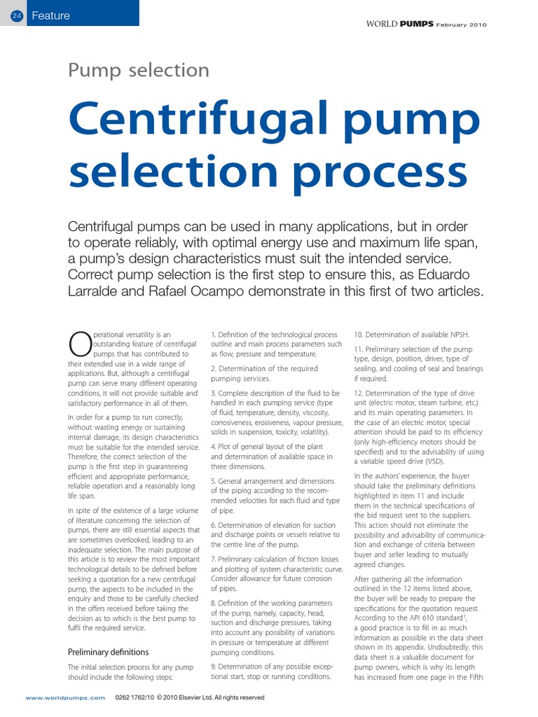 Centrifugal Pump Selection Process | PDF | Pump | Engines