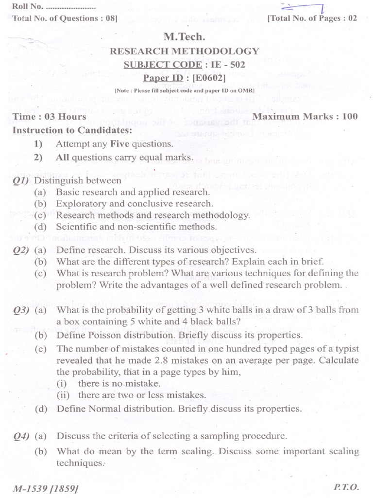 M.Tech.: Subject Code Paper ID: (E0602) | PDF | Student's T Test ...