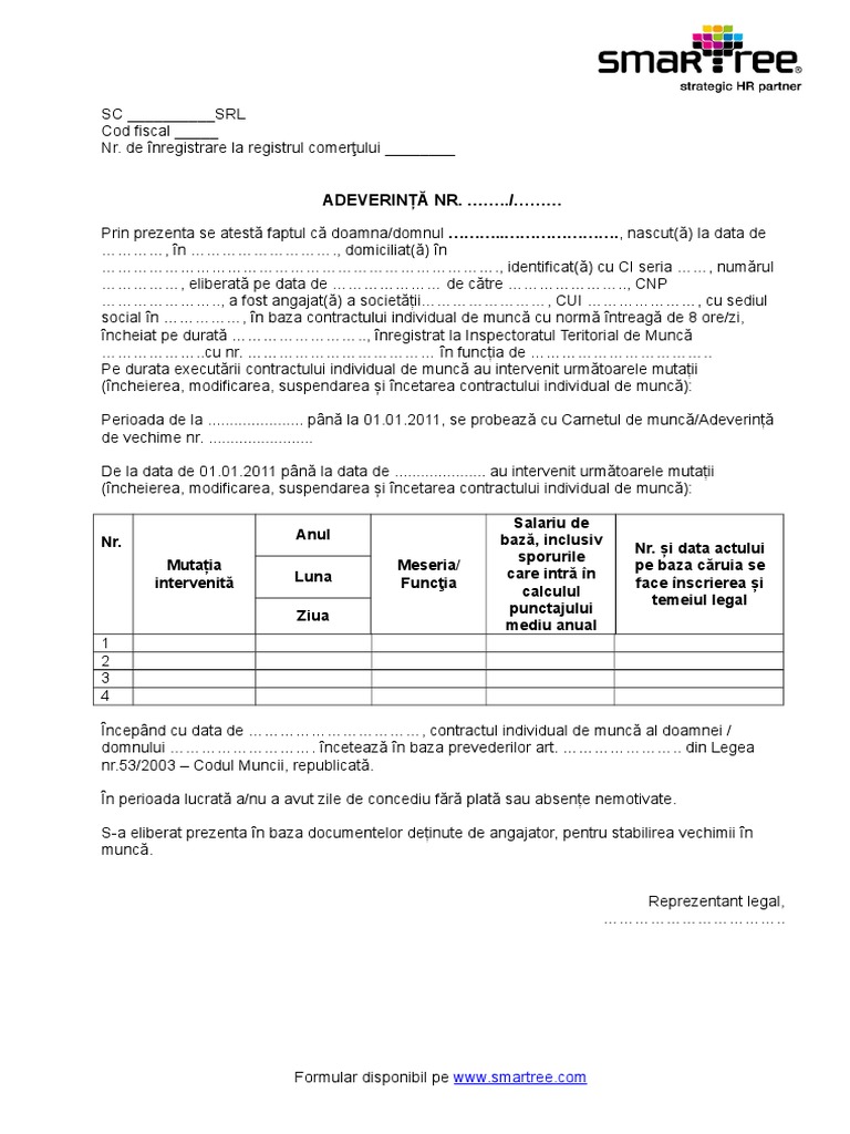 Model Adeverinta de Vechime in Munca | PDF