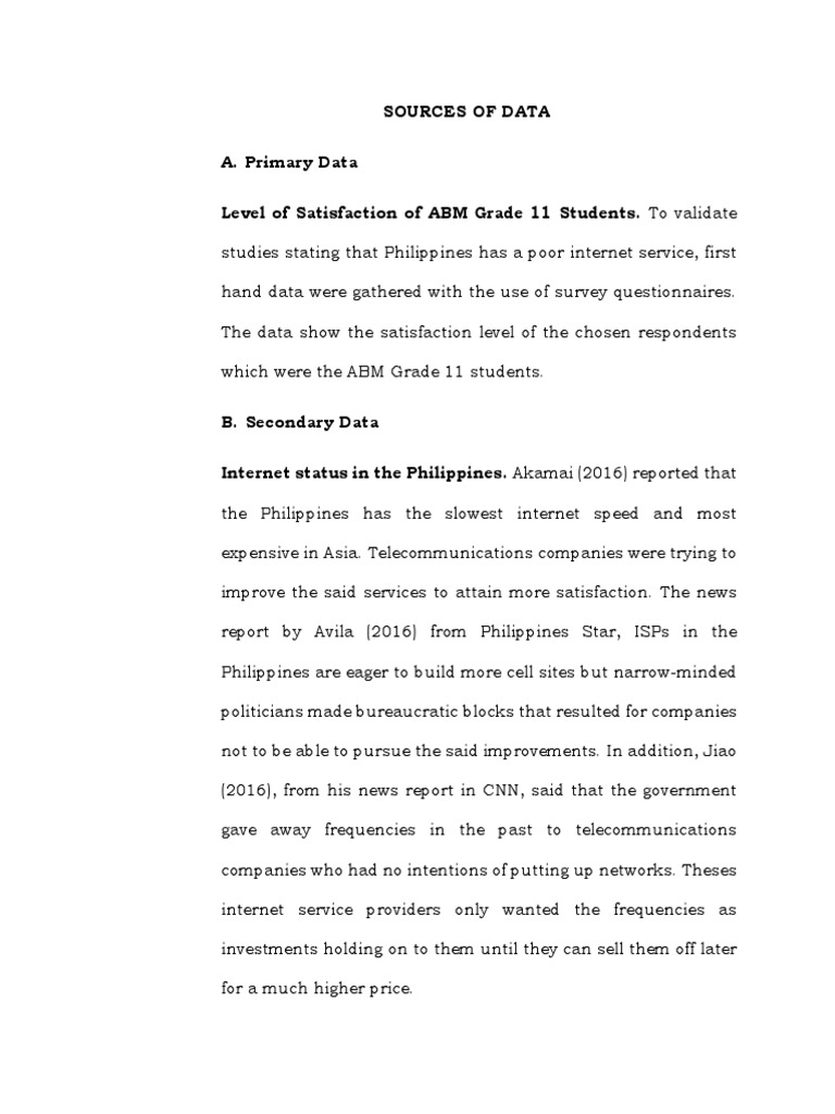 Sources of Data & Research Locale | Internet Service Provider | Internet