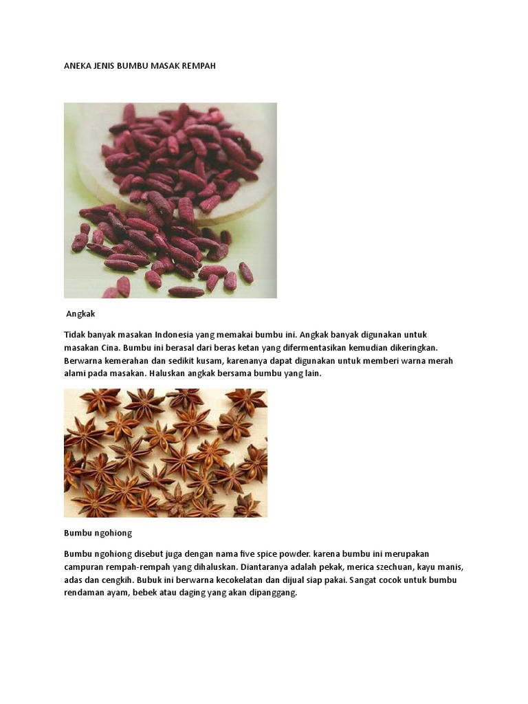 Aneka Jenis Bumbu Masak Rempah | PDF