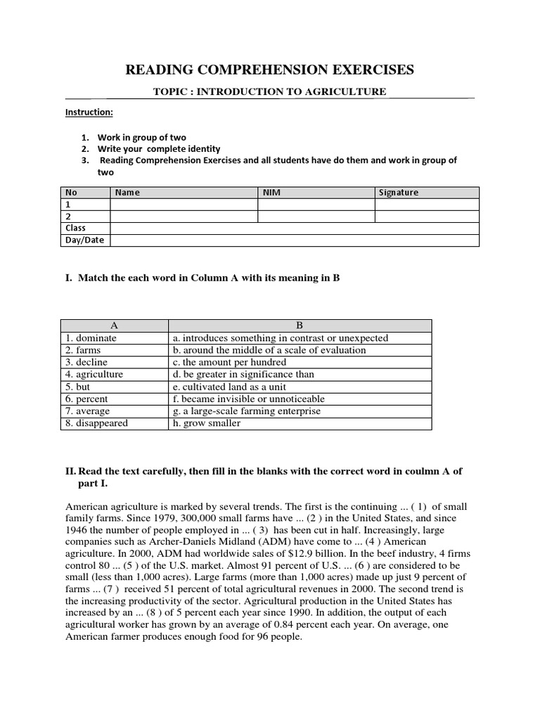 Reading Comprehension Exercises | Download Free PDF | Agriculture ...